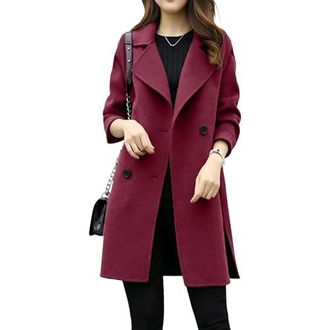 Generic Manteau long caban pour femme, crois&eacute;, veste dhiver &agrave; col &agrave; revers, trench-coat &eacute;l&eacute;gant, rouge bordeaux, taille XX-Large