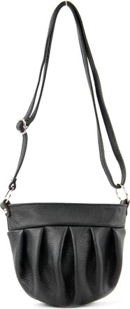 modamoda.de T191 Damen Leder Umhängetasche Schultertasche Klein handmade in Italy, Farbe:Schwarz