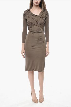 Patou Flared Stretch Dress With Draped Detail size Xs