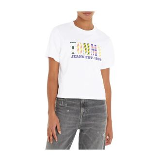 Tommy Hilfiger Wei&szlig;es Kurzarm-T-Shirt mit Tommy Jeans Print - - Tops - Damen - Wei&szlig; - XS