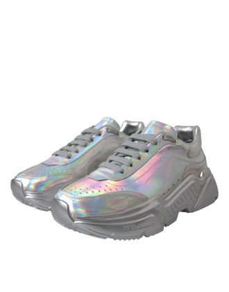 Dolce & Gabbana Womens Silver Iridescent Daymaster Leather Sneakers Shoes Calfskin