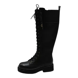 Kurt Geiger Schwarze Leder Chelsea Combat Stiefel - - Shoes - Damen - Schwarzk - 38 EU