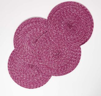 Homescapes 4er-Set Tischsets pink 40cm, Platzsets rund geflochten, Platzmatten Outdoor/Indoor aus Recycling-Polyester