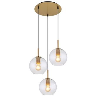 Globo Lighting Glaskugel Hängelampe Pendelleuchte Esstisch Glaskugel Hängeleuchte Kugeln, 3 Flammig, Metall messing klar, 3x E27 Fassungen, DxH 47x120cm