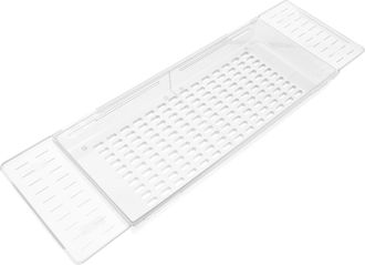 Aboofan Verstellbares Badewannenablage Tablett aus Transparentem Ausziehbares Badewannenregal mit Ablagefunktion für Wein Snacks und Badezimmerzubehör Passend