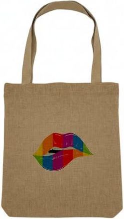 Fabulous Sac Shopping Tote Bag Aspect Lin - Pride Lips LGBT Levres Arc en Ciel Lesbien Trans - Sac de Courses Toile Epaisse 360g Beige Naturel Cabas Port&eacute; Epau