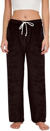 Generic Pantalon de pyjama pour femmes Pantalon de pyjama moelleux : pantalon de pyjama femme long flanelle avec poignets et poches de pantalon Pantalon de co