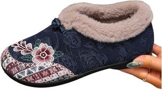 Generic Dritnow Bottines dhiver chaudes à motif floral pour femme, confortables, légères, antidérapantes, brodées, pour tous les jours, par temps froid, bleu 
