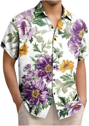 Generic Chemise hawa&iuml;enne d&eacute;contract&eacute;e et confortable pour homme - Col rabattu - L&eacute;g&egrave;re et respirante - Classique - Chemise de plage &agrave; manches courtes - Chemi