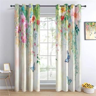 Generic Rideaux Occultants Chambre Fleurs de Papillon délicates Salon Et Chambre Enfant Décoration De Fenêtre Couleur 100L X 178H cm (2 Panneaux) Isolant Ther