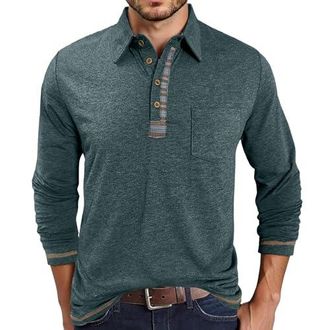 Generic Polo &agrave; manches longues pour homme, coupe ajust&eacute;e, d&eacute;contract&eacute;, business, confortable, respirant, tissu m&eacute;lang&eacute;, avec poche de poitrine pour le quotidi