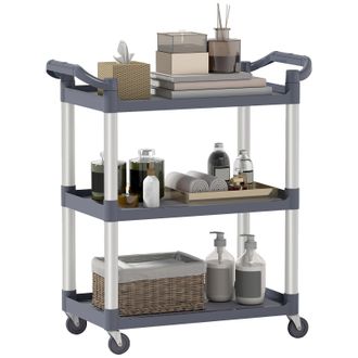 HOMCOM Aluminium-Legierung Küchenwagen mit Rädern 3 Level Küche Trolley Storage Trolley Last 105 kg für Esszimmer Bad 88x44x93 cm Grau