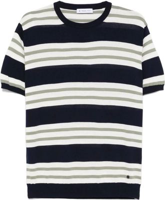 Manuel Ritz Homme, Tops, Multicolore, Taille: L Bicolor Striped Knit T-Shirt