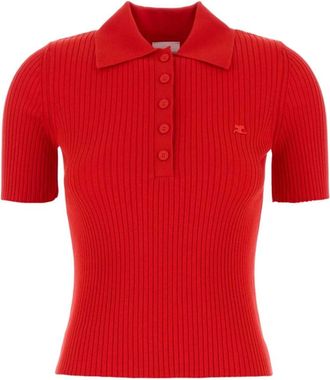 Courr&egrave;ges Femme, Tops, Rose, Taille: 40 FR Polo Signature en Maille C&ocirc;tel&eacute;e