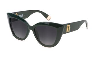 Furla SFU711 0D80 Verde Pieno Lucido Sunglasses Woman Acetate, Butterfly, 53