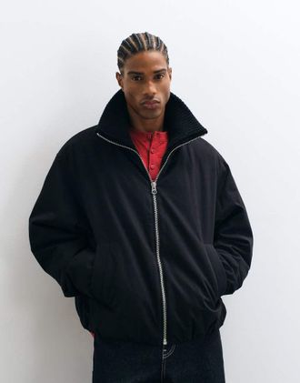 Asos Steppjacke mit Rippkragen in Schwarz
