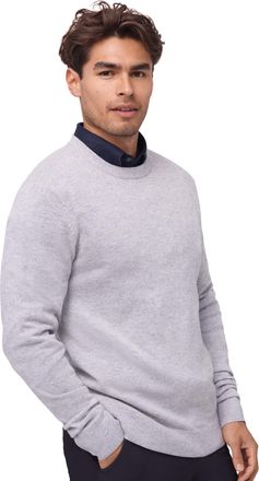 Danish Endurance Merinowolle Pullover mit Kaschmir, Strickpullover mit Rundhalsausschnitt, Wollpullover Herren, Hellgrau Meliert, XXL
