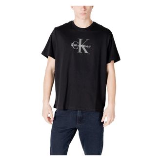 Calvin Klein Jeans Schwarzes Bedrucktes Baumwoll-T-Shirt - - Tops - Herren - Schwarzk - M