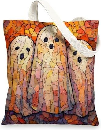 Generic Sacs fourre-tout en toile motif fantôme, sacs à provisions réutilisables, colorés légers et lavables avec bandoulière, multicolore, 13x15 Inch