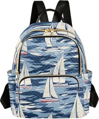 Mnsruu Mini sac à dos pour femme motif bateau bleu nautique côtier petit sac à dos tendance décontracté sac à dos sac à dos sac à dos, Multi815, M