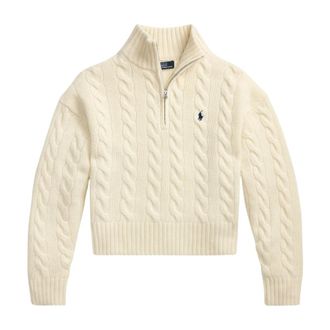 Polo Ralph Lauren Logo Half Zip Sweater-Pullover Treccia - - Sweatshirts & Hoodies - Damen - Beige - L