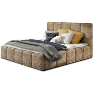 Les Tendances Les Tendances - Lit adulte Vika - Tissu capitonné-Beige chiné-140x200