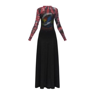 Balenciaga Extravagantes Maxikleid mit Batik-Print und langen &Auml;rmeln - - Dresses - Damen - Schwarzk - S