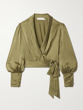 Zimmermann Blouse Cache-coeur En Satin De Soie - Vert