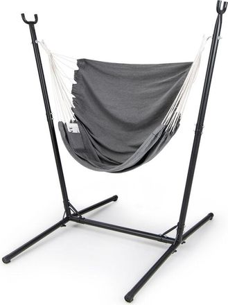 Costway Costway - Hamac avec Structure, Chaise Pivotante avec Hauteur Réglable sur 6 Positions et Poche Latérale, Chaise Suspendue pour Chambre, Terrasse