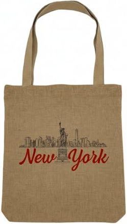 Fabulous Sac Shopping Tote Bag Aspect Lin - New York Minimalist Am&eacute;rique Voyage Etats Unis - Sac de Courses Toile Epaisse 360g Beige Naturel Cabas Port&eacute; Epaule