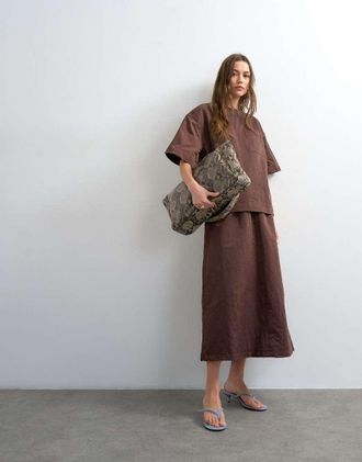 Topshop Jupe longue tiss&eacute;e &agrave; taille &eacute;lastique - Chocolat-Brown