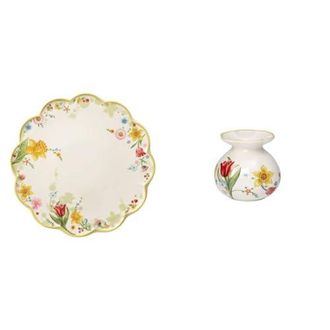 Villeroy & Boch Spring Awakening Tortenplatte Blumenwiese 33 Cm & Spring Awakening Vase 10,5 Cm, Kleine Vase