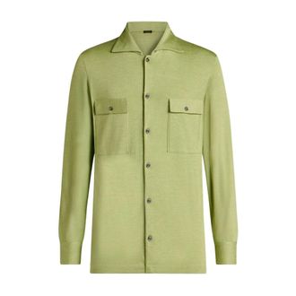 Kiton Seiden-- Kaschmir- und Leinen-Overshirt - - Shirts - Herren - Gr&uuml;n - S