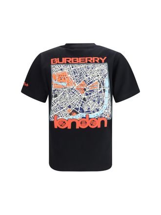 Burberry Mens Cotton Map T-Shirt Black T-Shirts And Polos