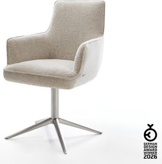 DELIFE Drehstuhl Heira-Flex mit Armlehnen Webstoff Soft Beige Fu&szlig;kreuz Edelstahl 360&deg; drehbar Wippfunktion Taschenfederkern, Esszimmerst&uuml;hle