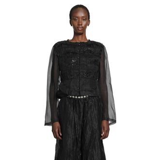 Renli Su Shirred Silk Twill and Organza Shirt