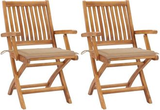 vidaXL Gartenst&uuml;hle 2 Stk. mit Beige Kissen Teak Massivholz vidaXL