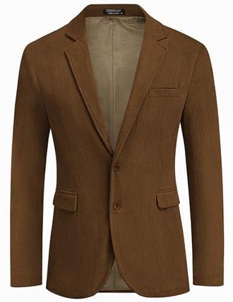 Coofandy Blazer Tendance à Deux Boutons en Velours côtelé pour Homme - Coupe ajustée - Style décontracté, Marron, Taille M
