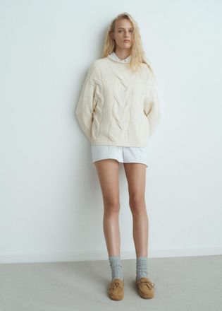 Mango Oversize-Strickjersey cremeweiß - Damen - S - MANGO