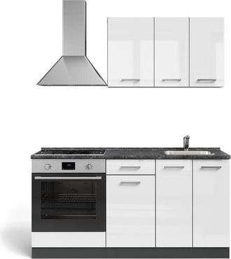 Vicco Singleküche R-Line, Weiß Hochglanz/Anthrazit, 160 cm mit Herdumbauschrank ohne Arbeitsplatte, Vicco