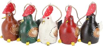 Guru Shop 5er Set Anh&auml;nger, Kleine Holzfigur, Tierfigur Hahn, Mehrfarbig, 8x4x5 cm