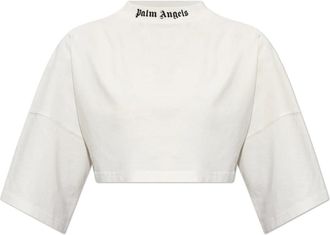 Palm Angels Femme, Tops, Blanc, Taille: 40 FR Mini T-Shirt Logo Classique