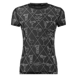 Philipp Plein Tulle Pure Fit T-Shirt Cocktails Crystal - - Tops - Damen - Schwarzk - XS
