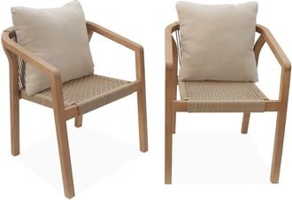 Sweeek Lot de 2 chaises de jardin en bois et corde. empilables. int&eacute;rieur / ext&eacute;rieur