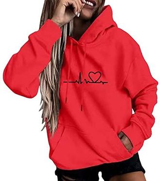 ORANDESIGNE Sweat à Capuche Femme Imprimé Coeur Hiver Pull Femme Hiver Chic Grande Taille Hoodie Femme Oversize Sweat Shirt Femme Fille Sport Manche Longue Vêteme