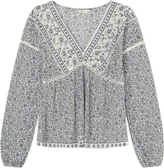 Springfield Lang&auml;rmlige Bluse mit V-Ausschnitt und Saum, lang&auml;rmlig, Wei&szlig;, Gr&ouml;&szlig;e M f&uuml;r Damen