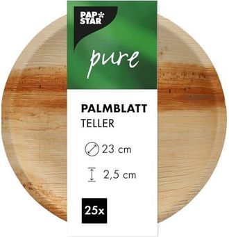 Papstar 25 Teller, Palmblatt Pure rund &Oslash; 23 cm &middot; 2,5 cm, Natur