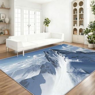Generic Tapis &agrave; Motif Pics Naturels des Montagnes Montagnes Enneig&eacute;es Grand Antid&eacute;rapant &agrave; Poils Courts Doux Chambre Poil Ras de Sol Blanc, 140 x 200 cm
