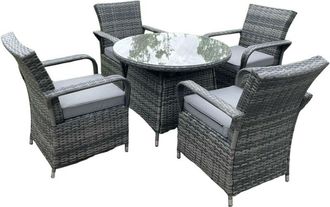 Fimous Rattan Gartenmöbel Essplatz Tisch und Stuhl Set Wicker Patio 4 Stühle Plus Runde Klar Gehärtetes Glas Tisch - Fimous
