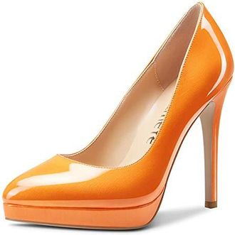 Castamere Escarpins Plateforme Femme Mode Aiguille Talon Hauts 12CM Heel Shoes Orange Nacré Chaussures EU 37.5